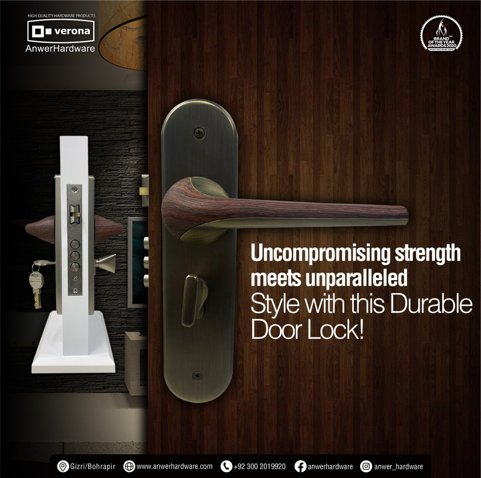 Verona Handle lock 9171S-E357 Mab/Wood ⋆ Anwer Hardware