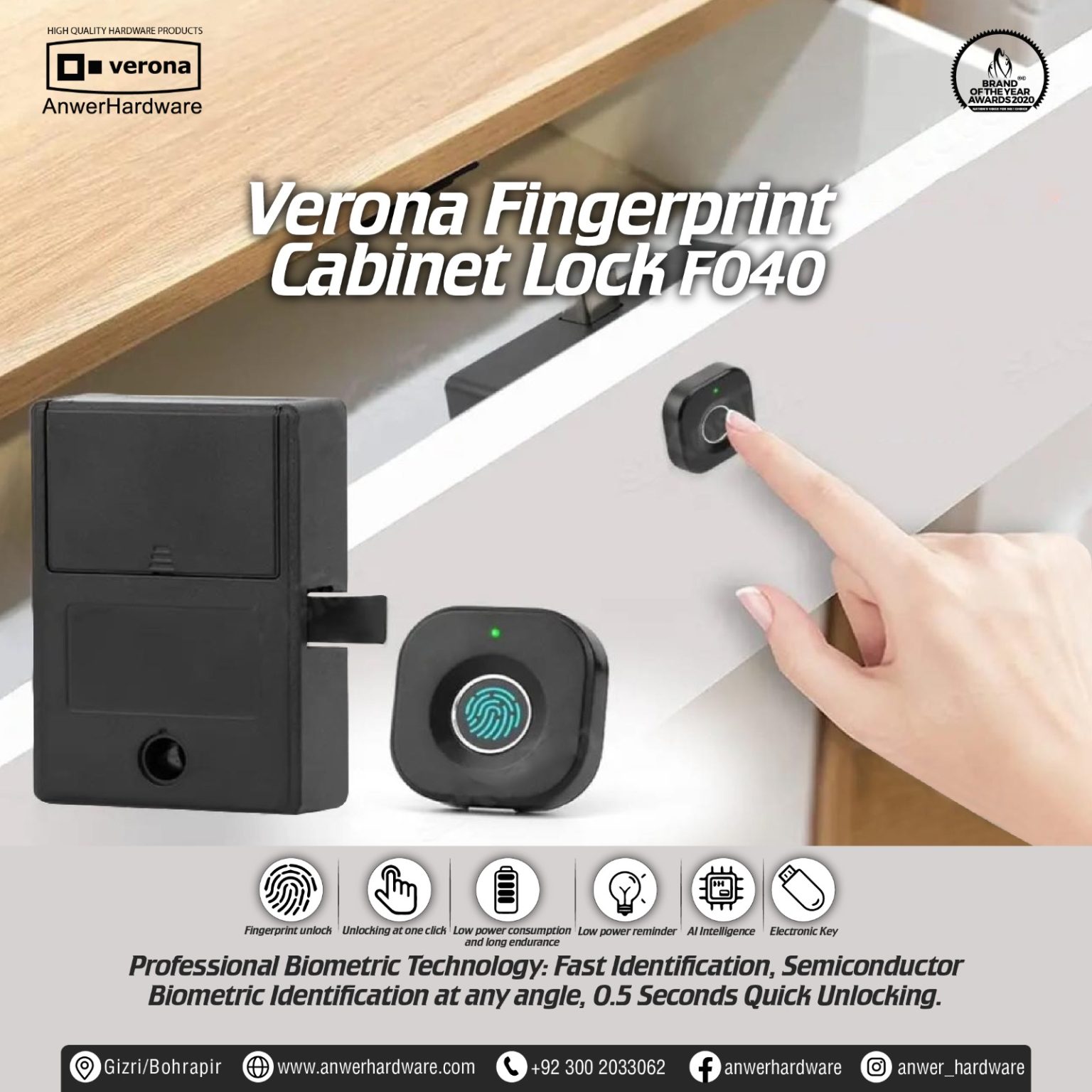 Verona Smart Cabinet Lock-Fingerprint Cabinet Lock F040 ⋆ Anwer ...