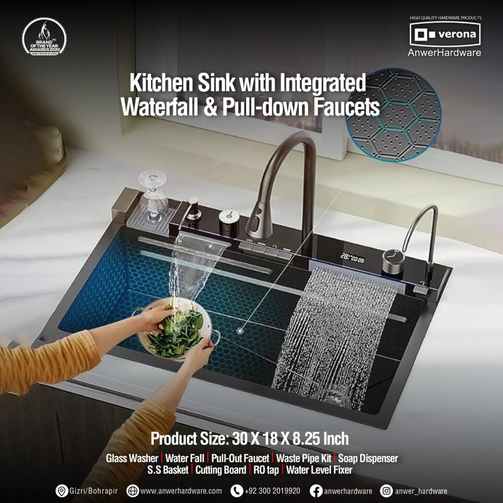 Kitchen Sink with Integrated Waterfall and Pull-down Faucets ⋆ Anwer ...