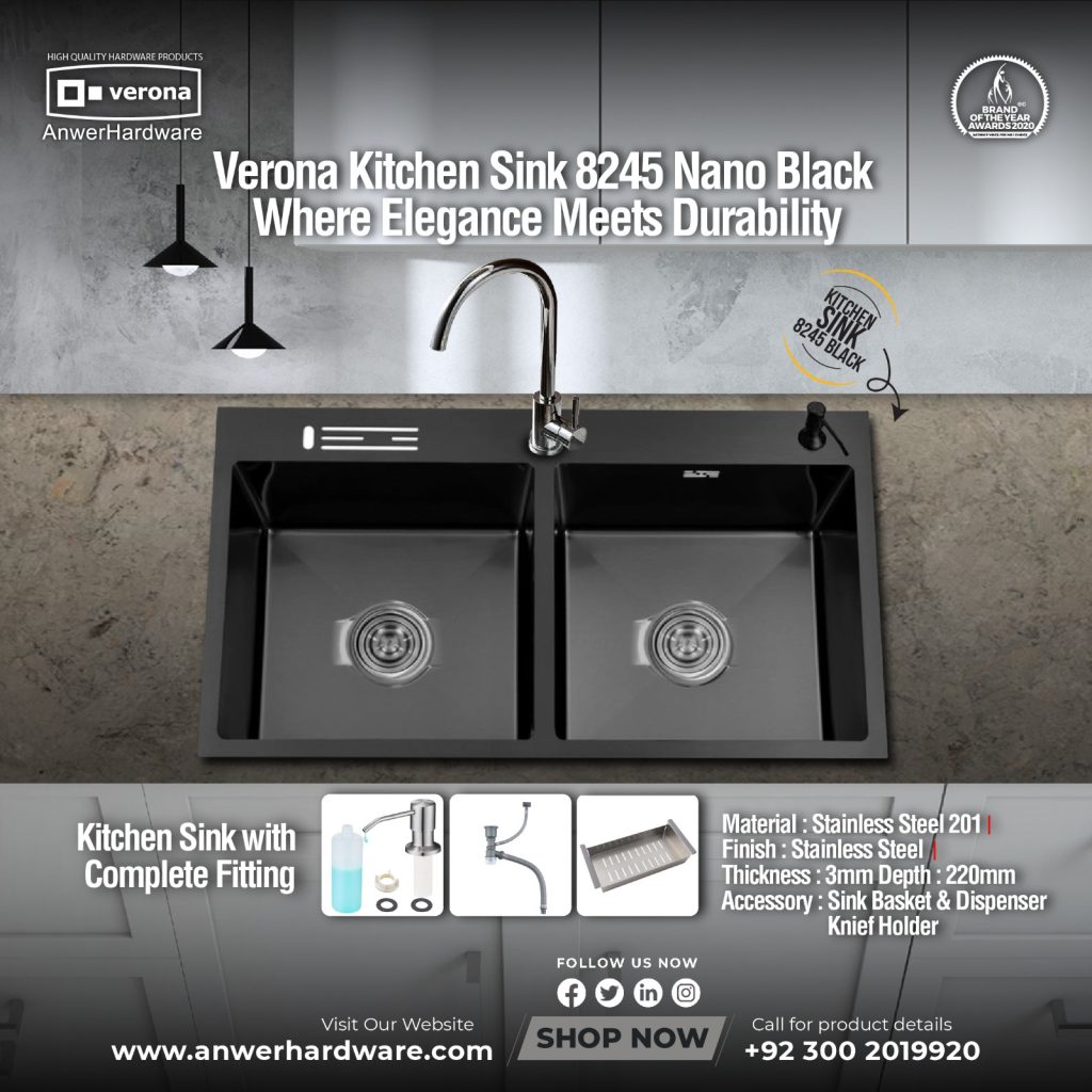 Verona Kitchen Sink 8245 Nano Black ⋆ Anwer Hardware