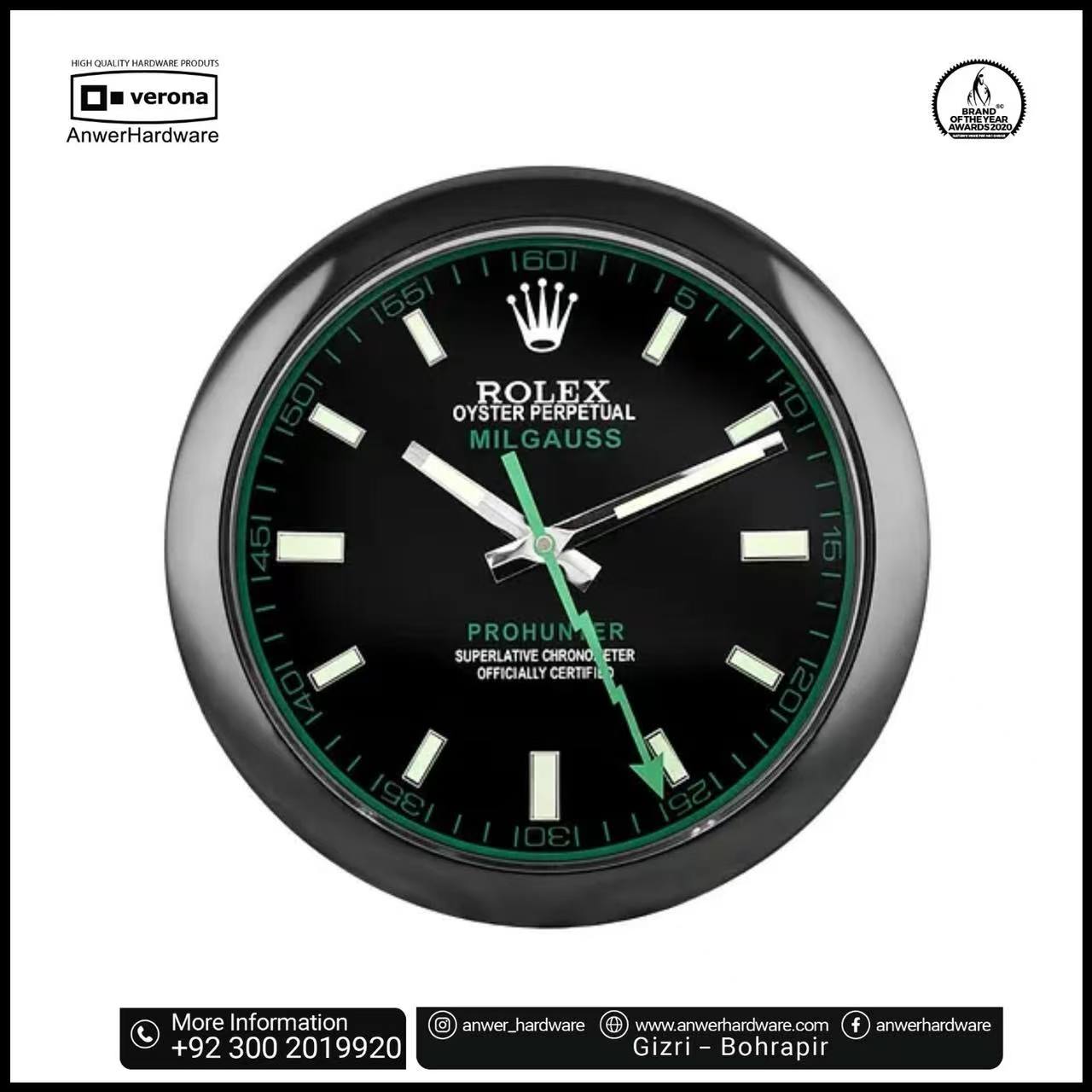 Rolex Wall Clock–Milgauss Black ⋆ Anwer Hardware